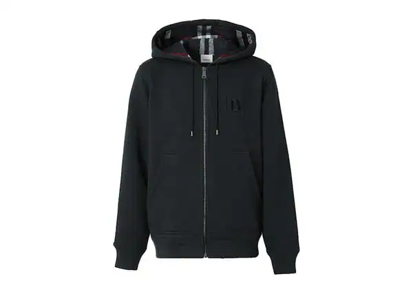 Burberry Letter Graphic Cotton Blend Zip Hoodie - Navy Blue